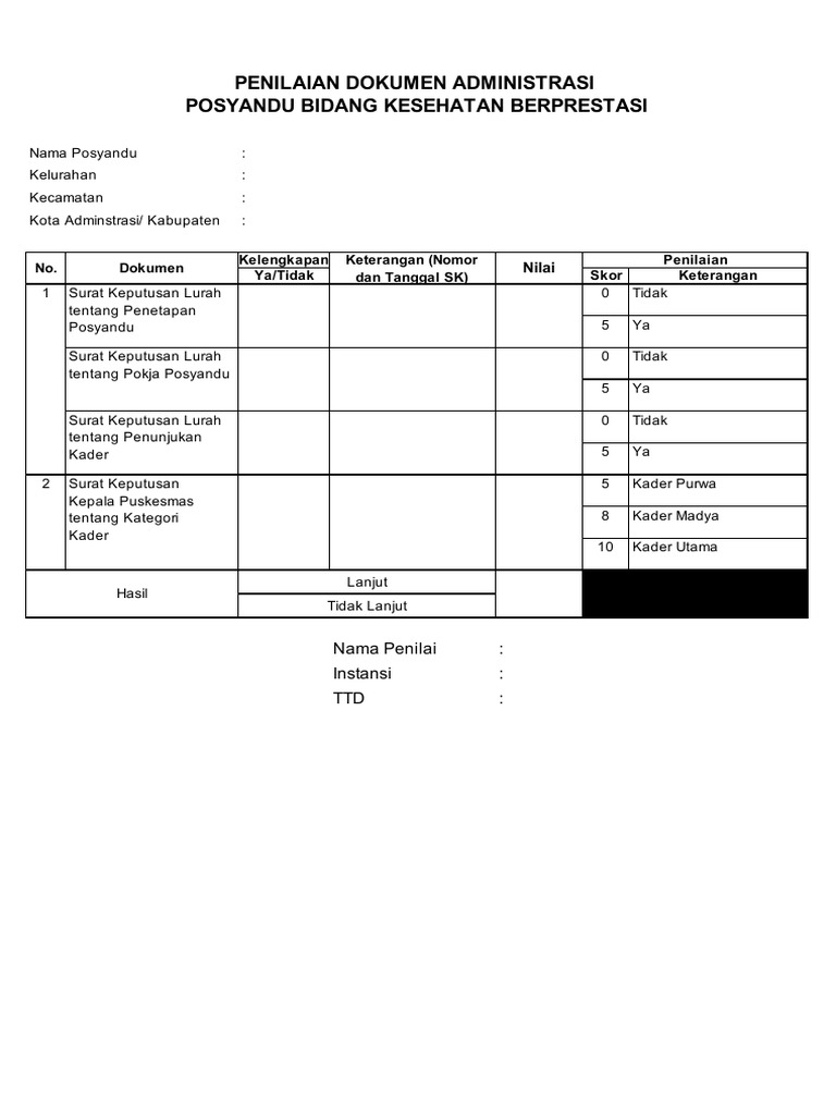 Format Penilaian Administrasi Posyandu | PDF