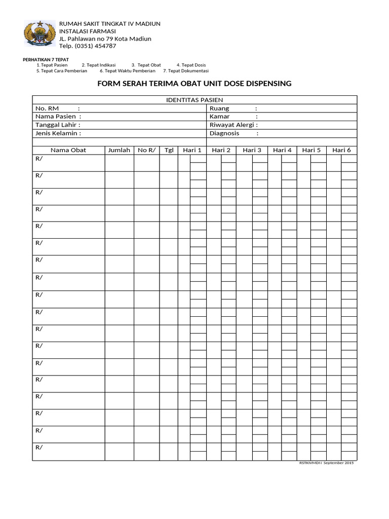 Form Serah Terima Obat RS Madiun | PDF