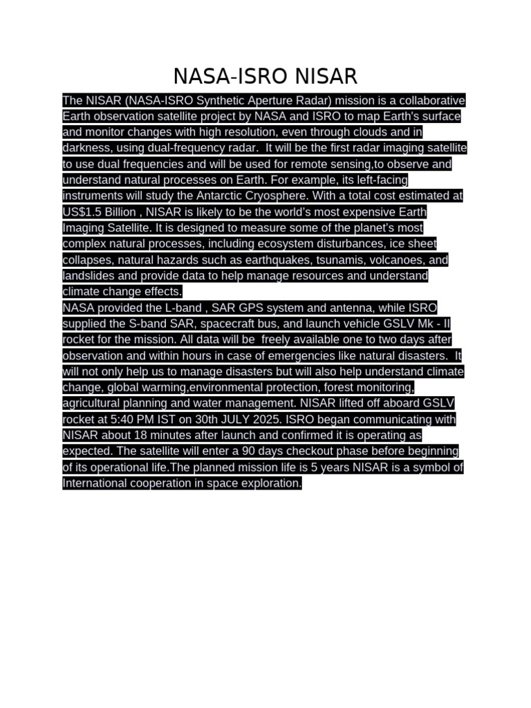 Nasa Isro Nisar | PDF