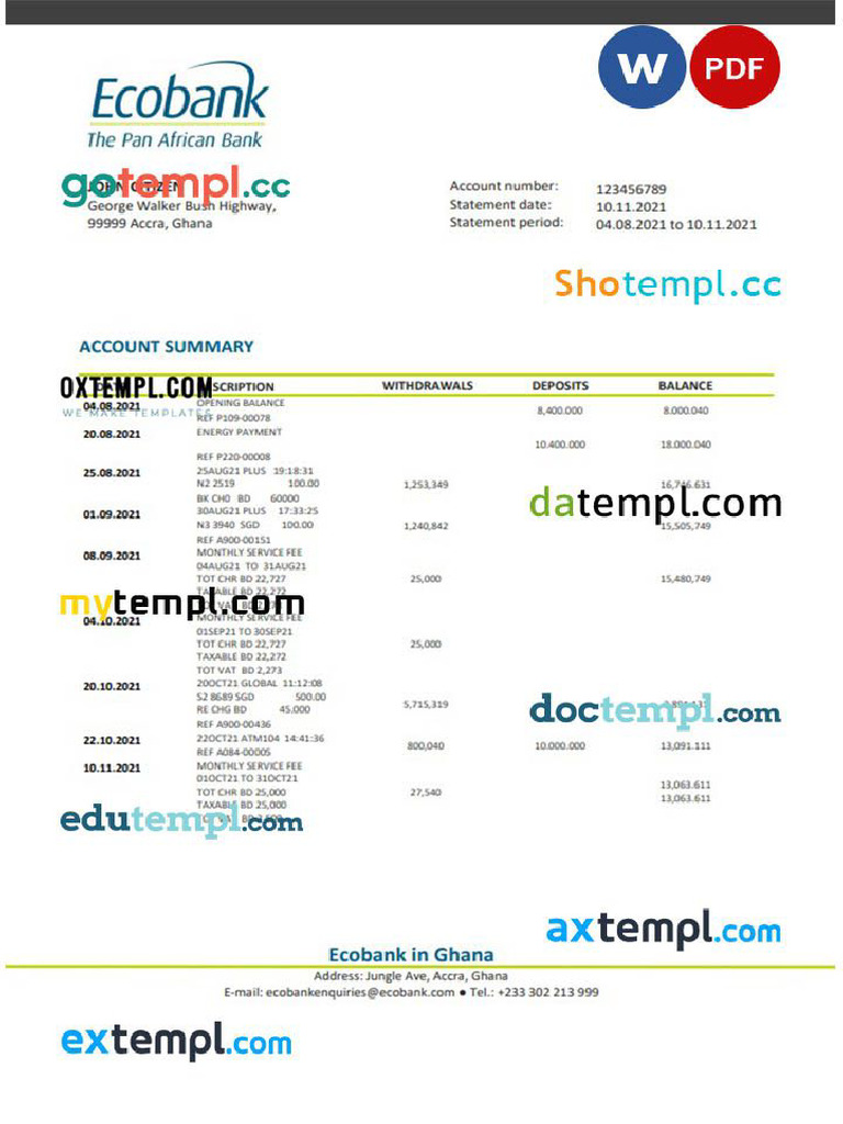 Doctempl - Ghana Ecobank Bank Statement Word and PDF | PDF