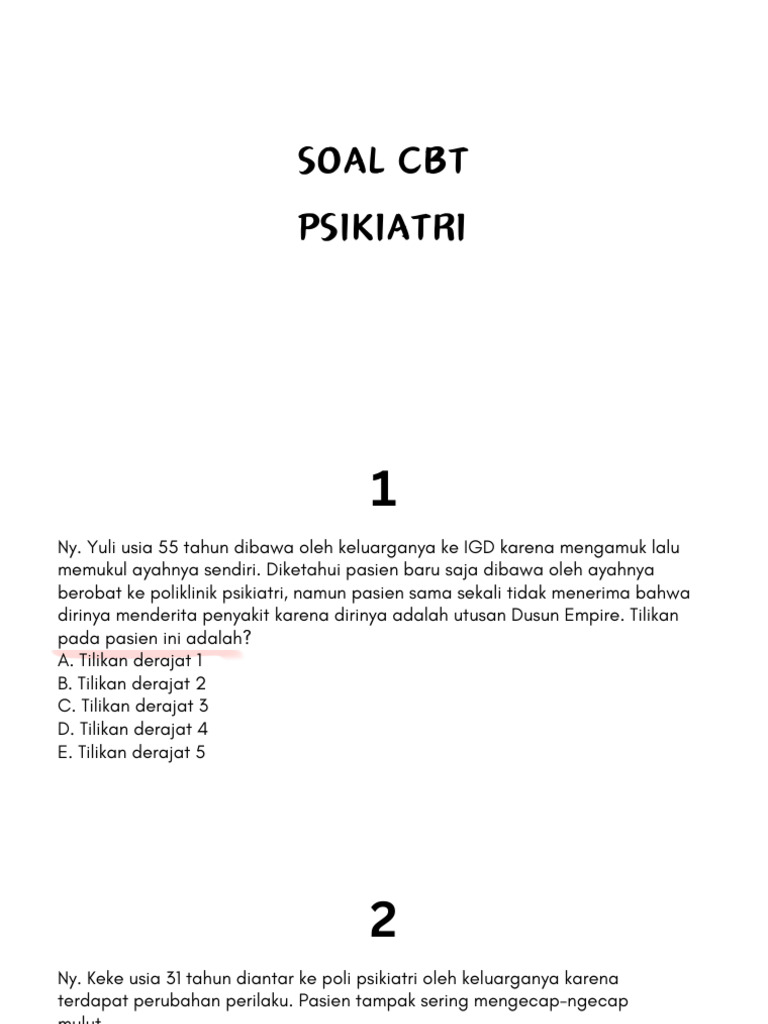 Soal CBT Psikiatri PDF | PDF