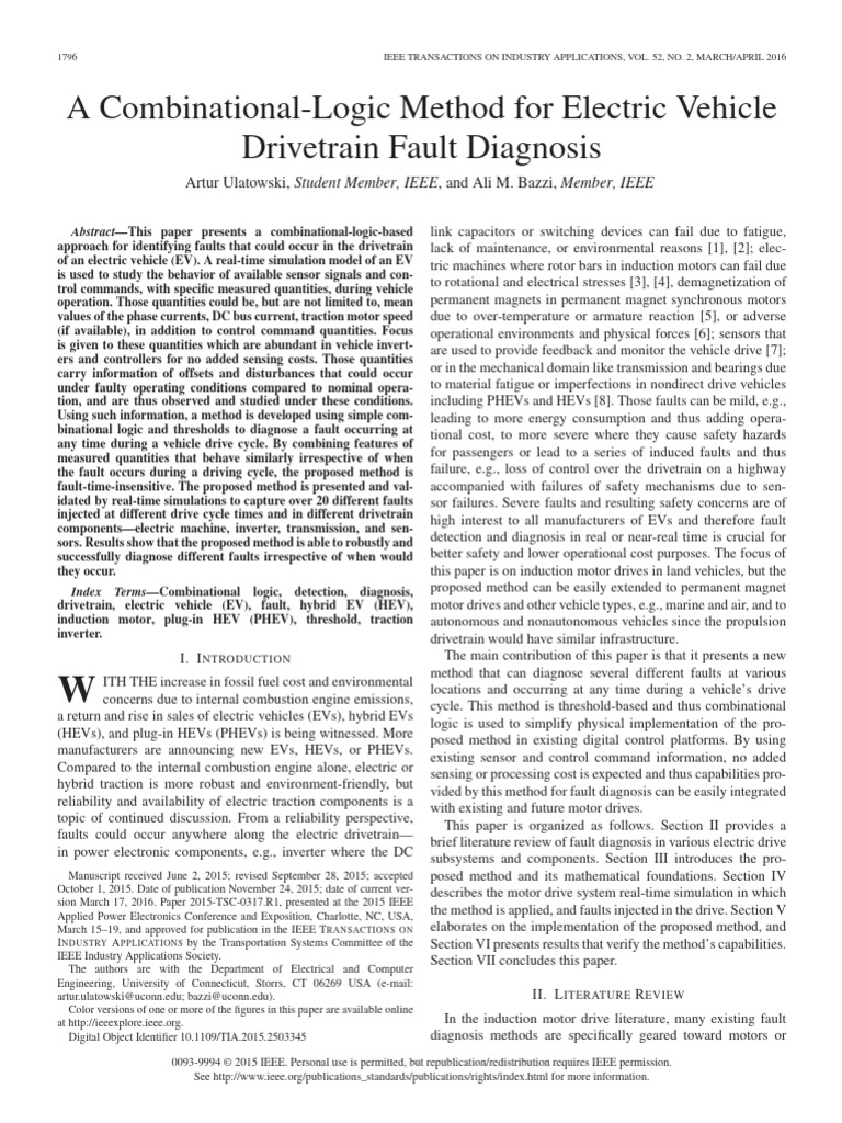 A Combinational-Logic Method For Electric Vehicle Drivetrain Fault ...
