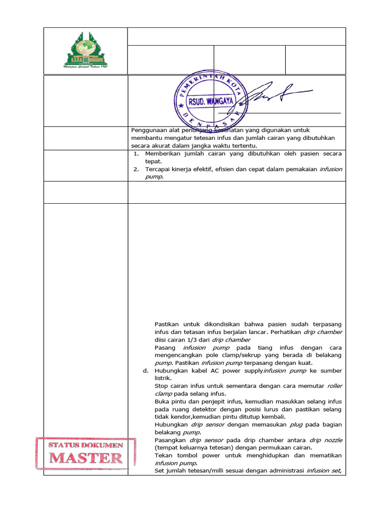 Prosedur Pemasangan Infus Pump | PDF