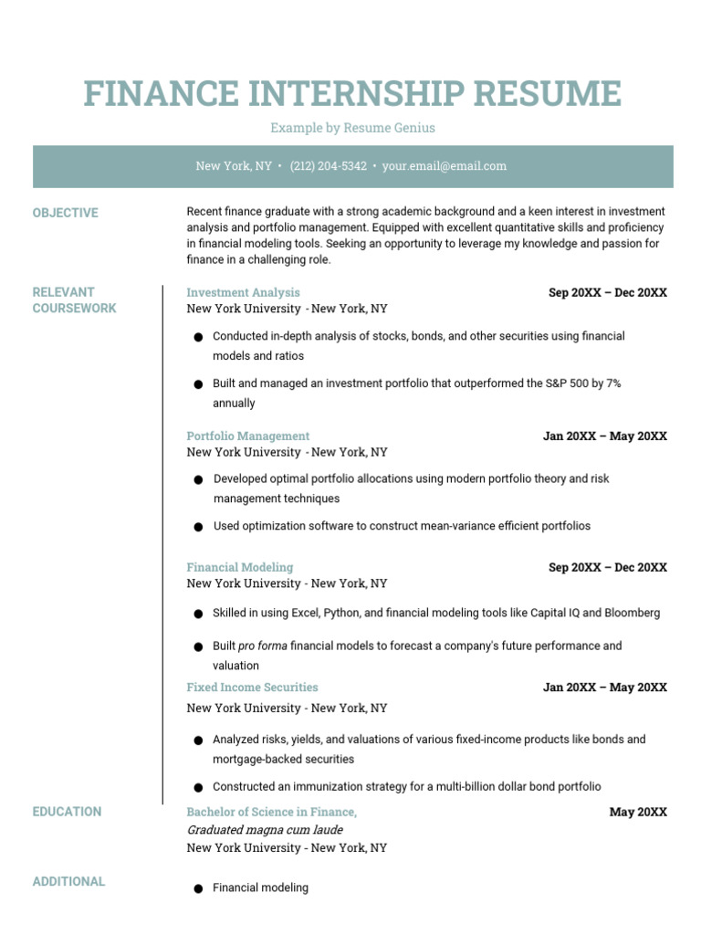 Finance Internship Resume Example Template | PDF | Financial Modeling ...