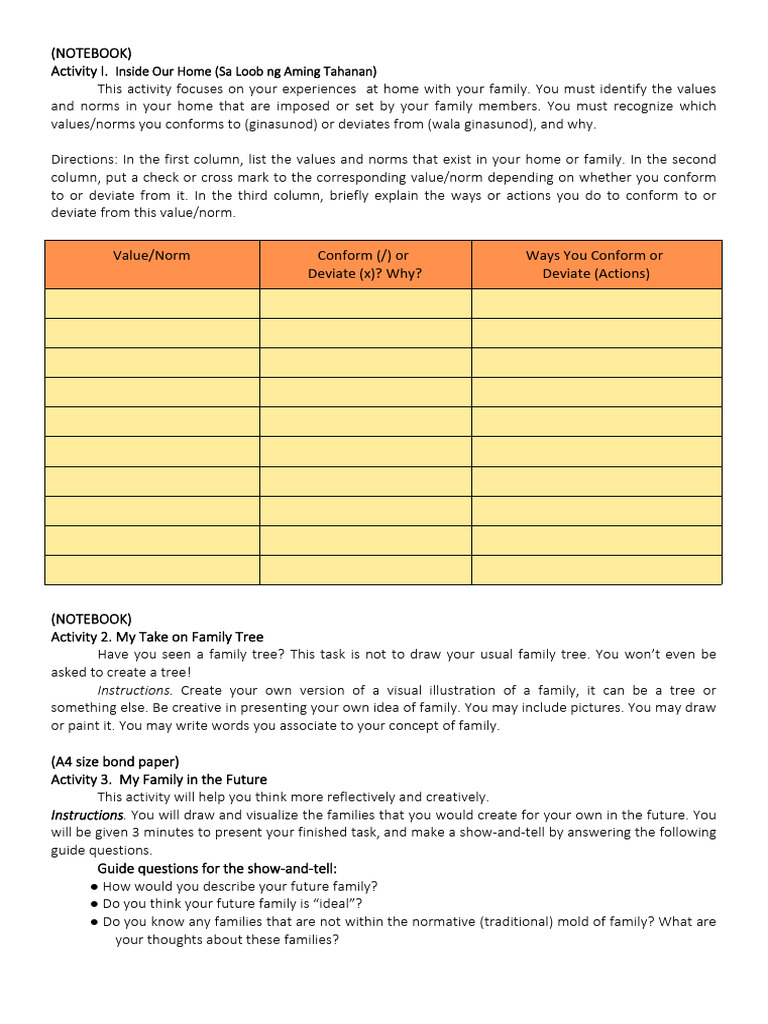 Family Values and Future Visions Activities | PDF