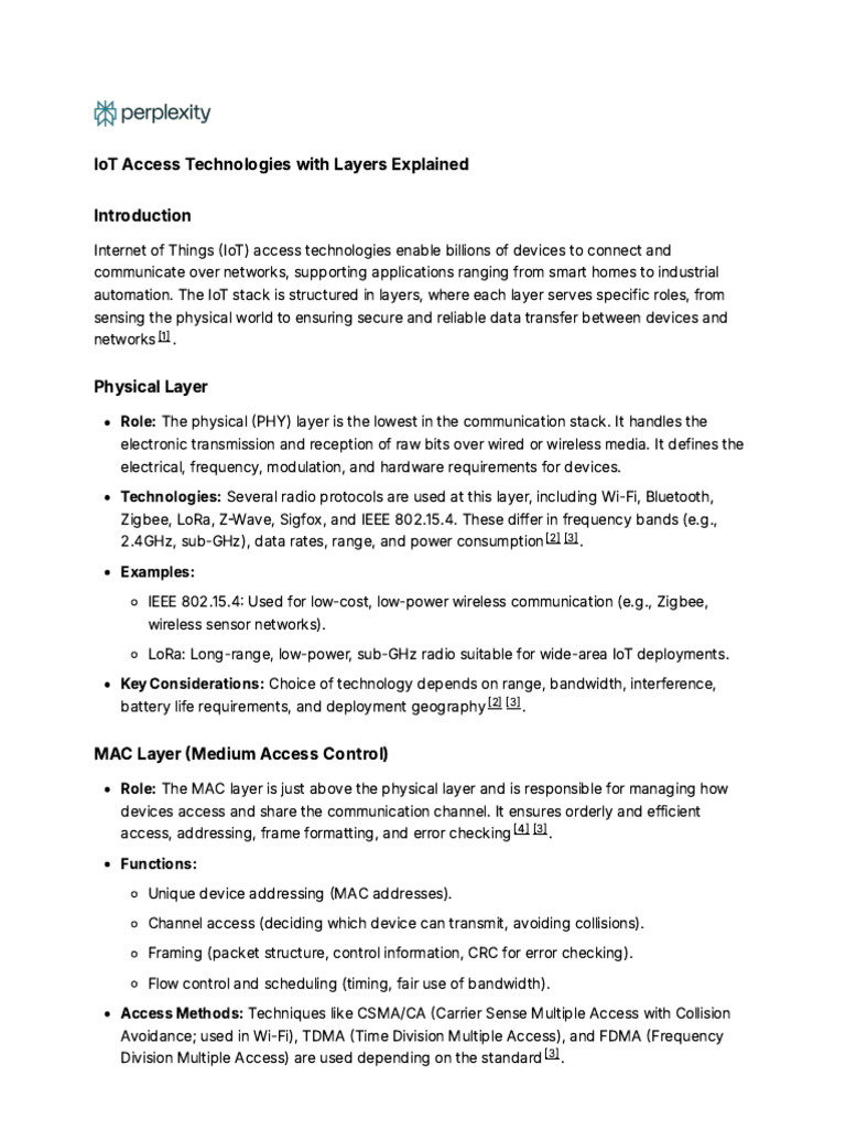 IoT Access Technologies With Layers Explained | PDF | Computer Network | Channel Access Method