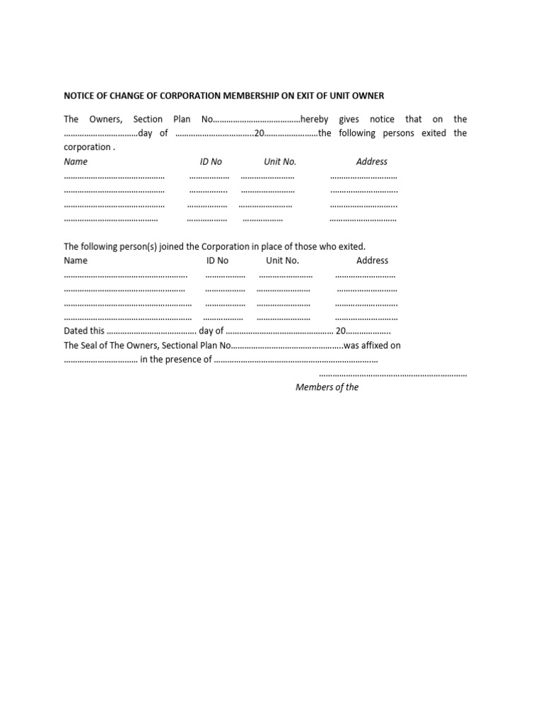 Form SP 24 Notice of Change of Corporation Membership On Exit of Unit ...