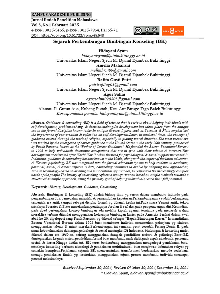 Sejarah Bimbingan Konseling di Indonesia | PDF
