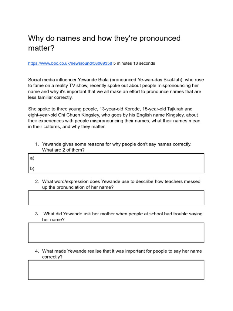 Importance of Pronouncing Names Correctly | PDF