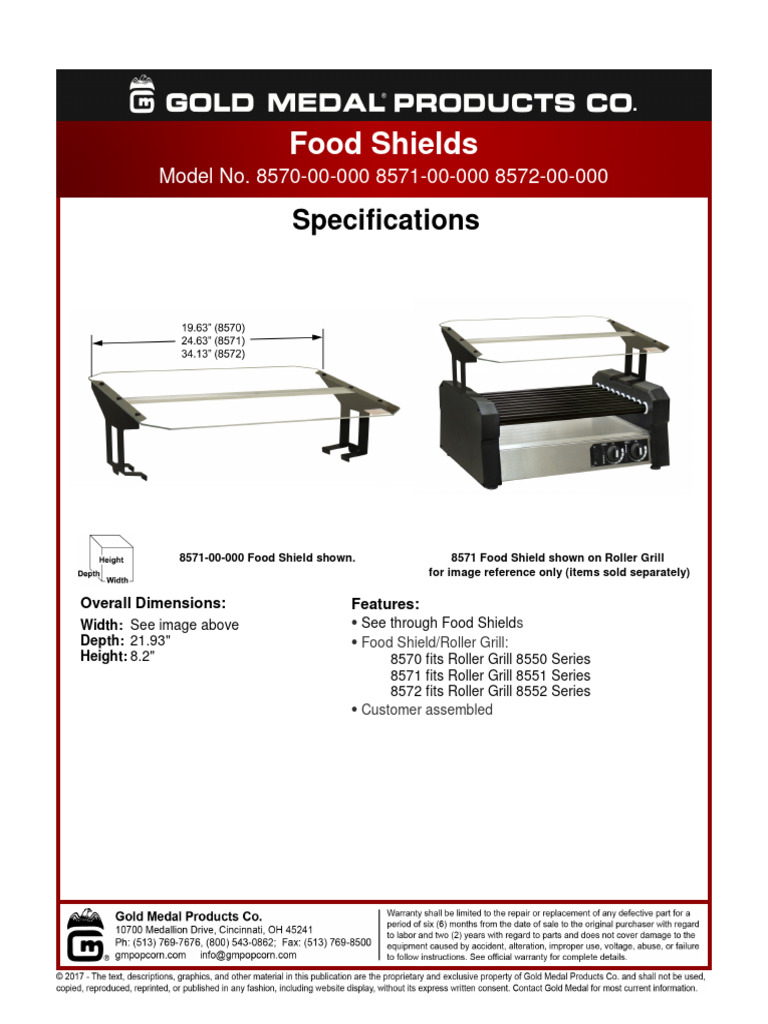 Food Shields: Specifications | PDF