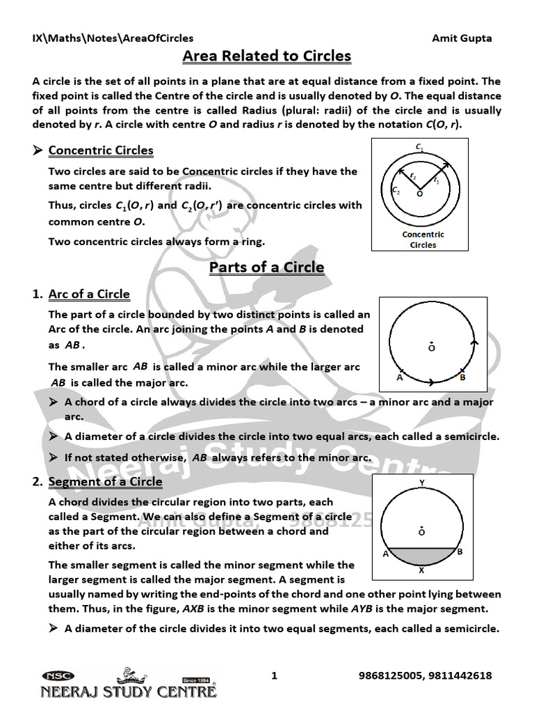 Area Related to Circles for Class 10 | PDF | Circle | Area
