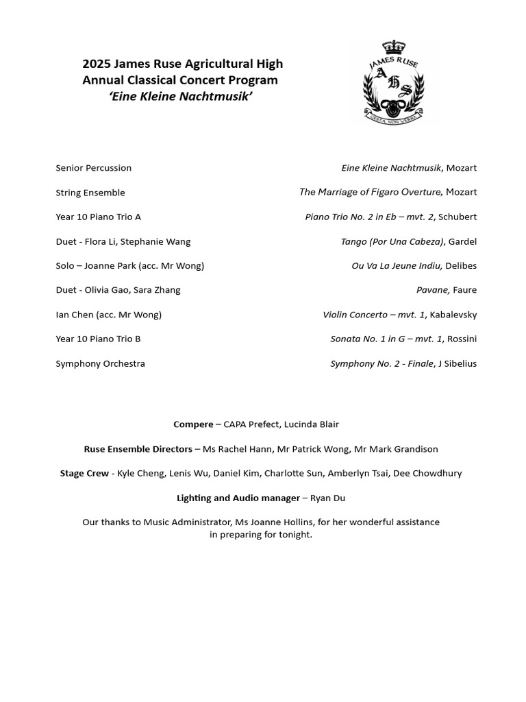 2025 James Ruse Concert Program | PDF