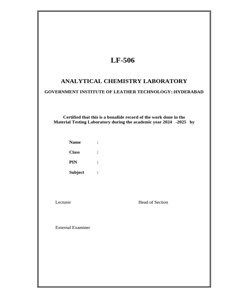 Analytical Chemistry Lab Record Lf-506 | PDF | Titration | Chemistry
