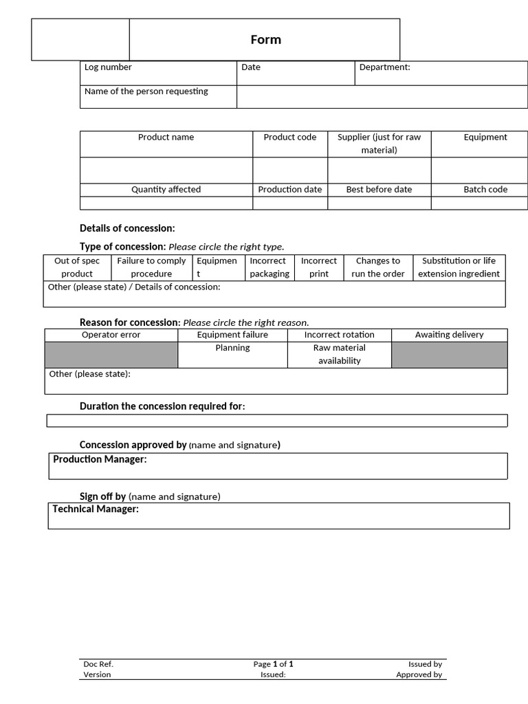 Concession Form | PDF