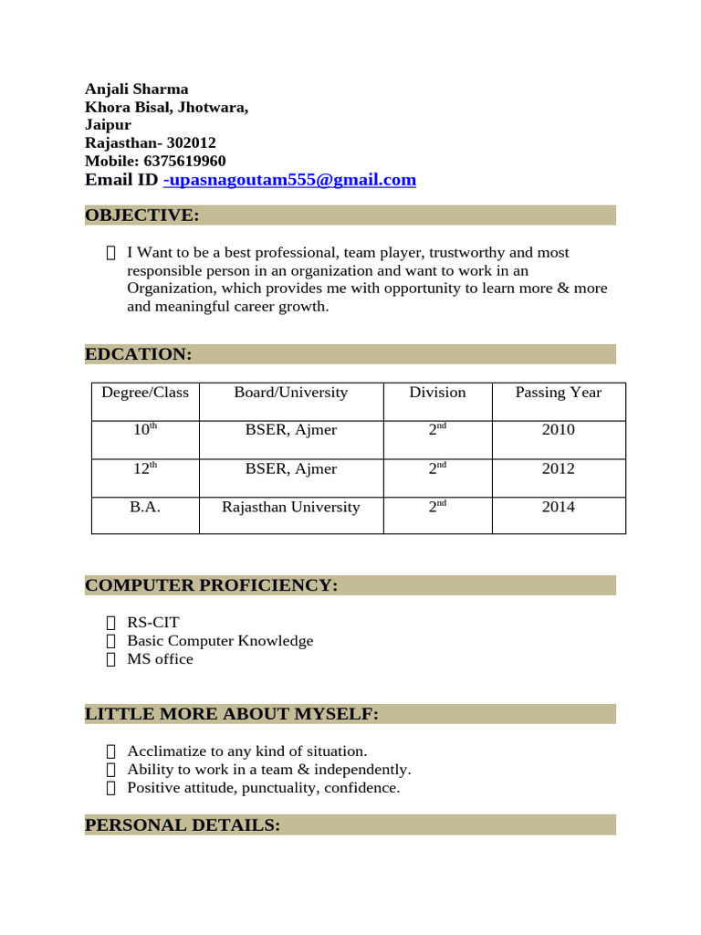 Anjali Sharma CV | PDF