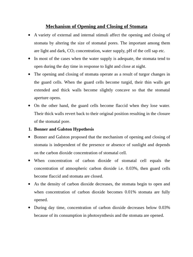 Mechanism of Opening and Closing of Stomata | PDF | Stoma | Biology