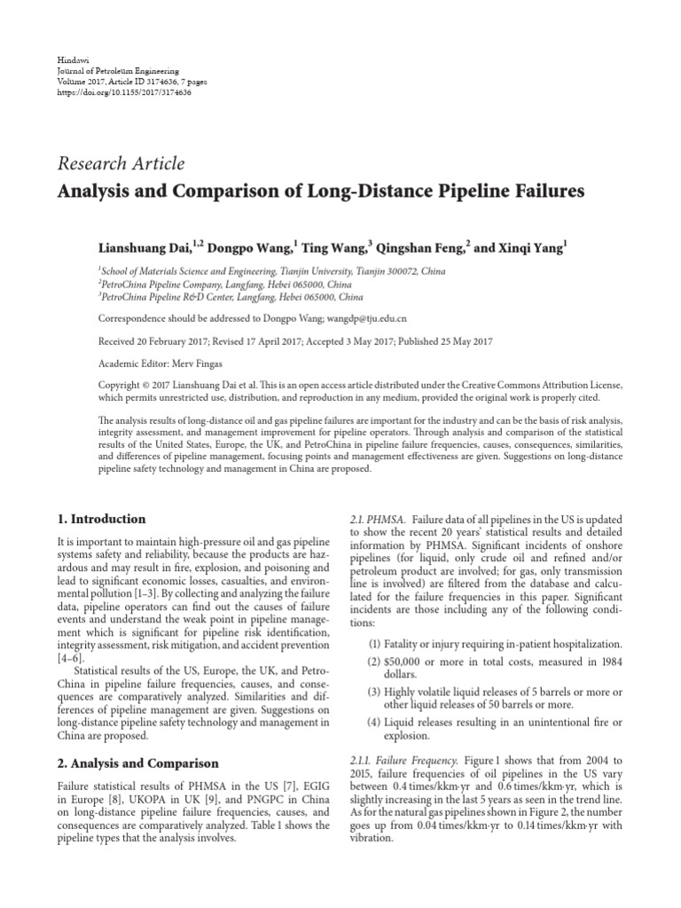Analysis and Comparison of Long-Distance Pipeline Failures | PDF ...