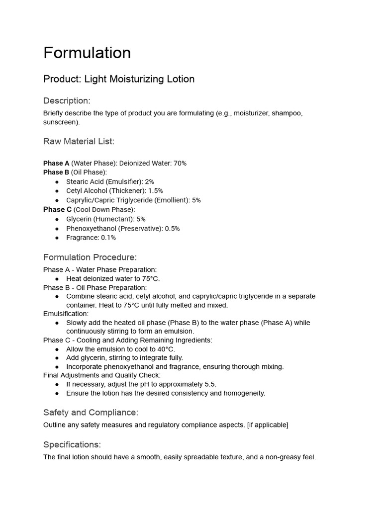 Final Project - Create Your Own Cosmetic Formula Example | PDF