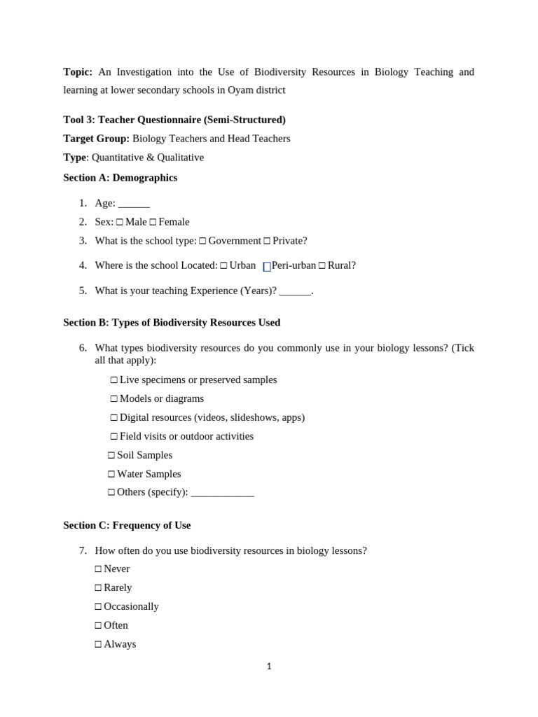 FINAL TEACHERS QUESTIONNAIRE | PDF | Teachers | Pedagogy