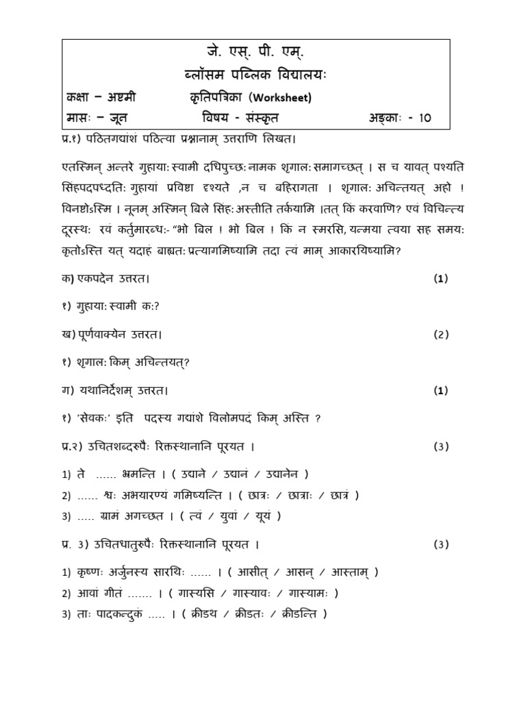 Class 8 Worksheet June | PDF