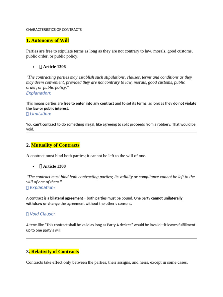 Characteristics of Contracts Recitation | PDF | Offer And Acceptance ...