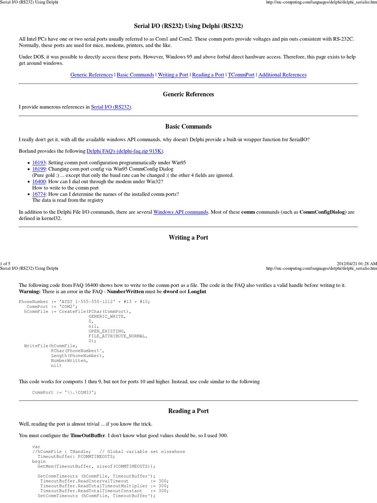 Serial I - O (RS232) Using Delphi | PDF | String (Computer Science ...