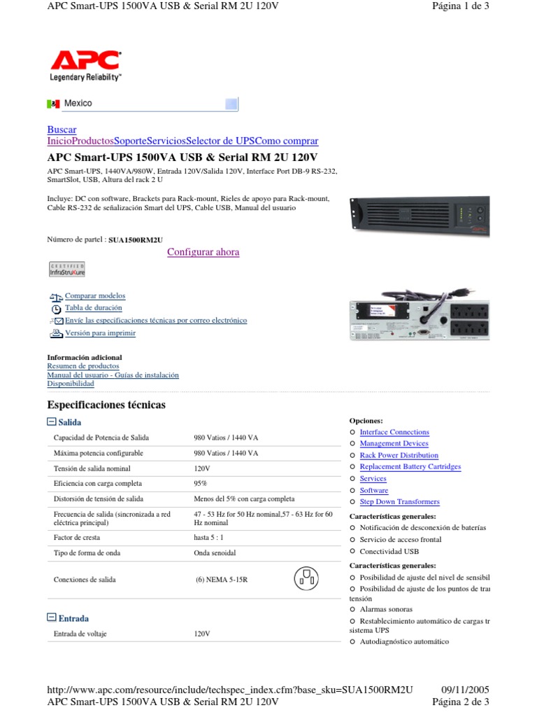 Sua 1500 RM 2 U | PDF | USB | Batería (electricidad)