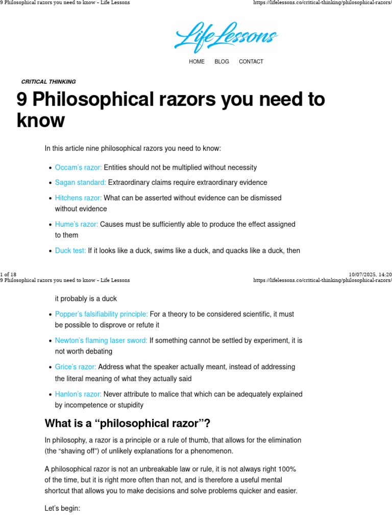 Essential Philosophical Razors Explained | PDF | Falsifiability | Occam ...