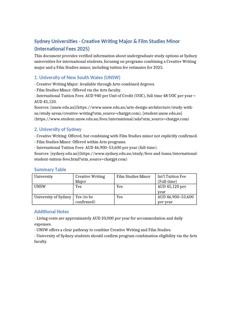 Creative Writing & Film Studies in Sydney | PDF