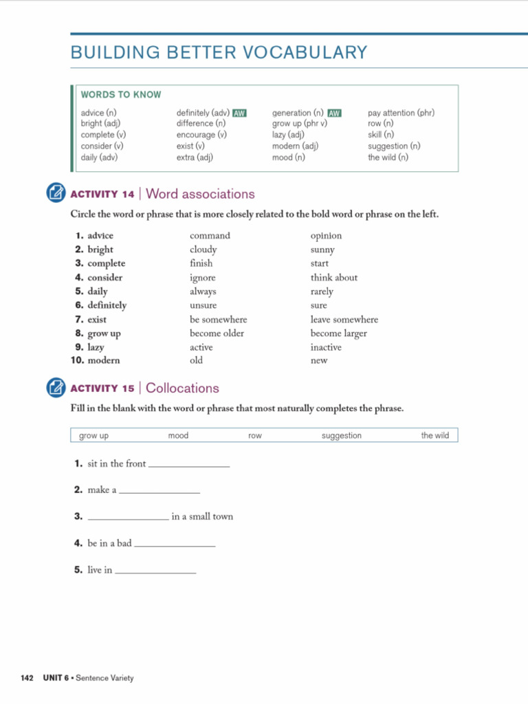 Build Better Vocabulary U6 GW1 | PDF
