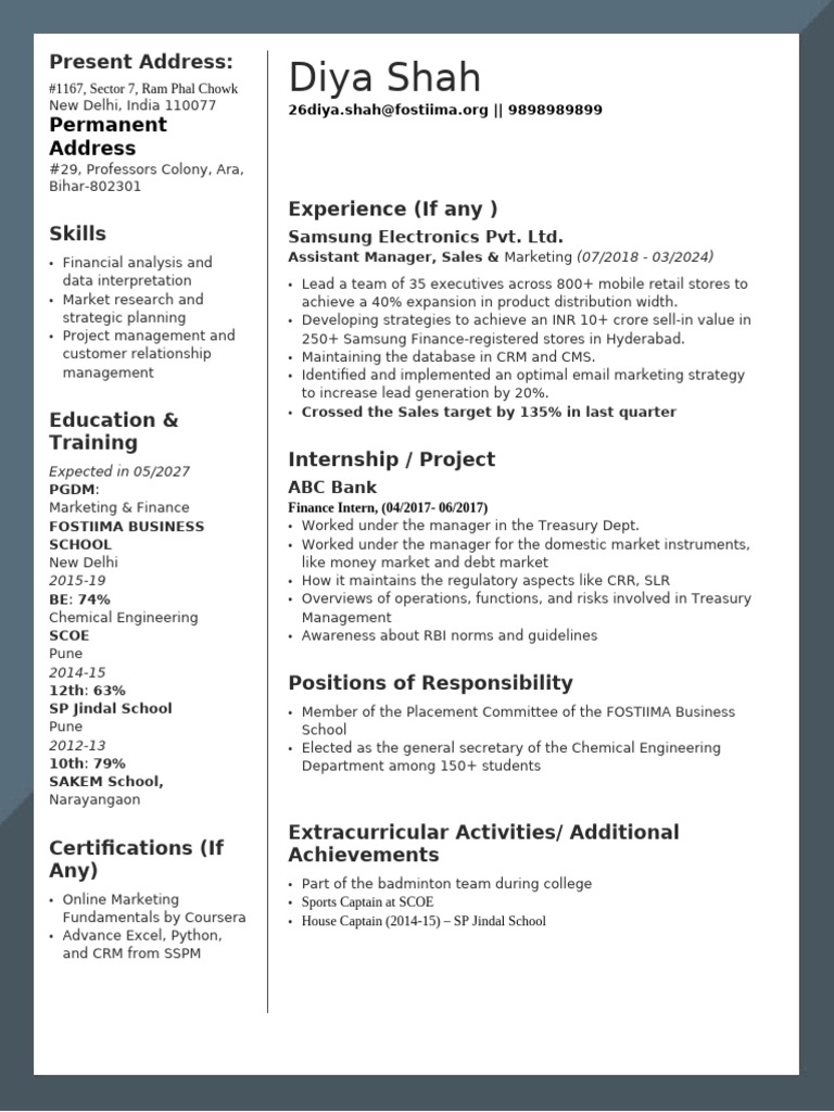 Sample Resume - First Year | PDF | Business | Economies