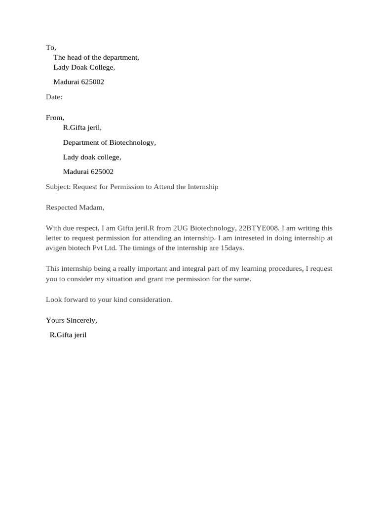 Request For Internship For Hod | PDF