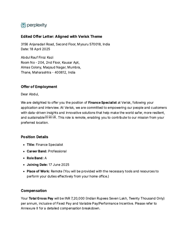 Edited Offer Letter - Aligned With Verisk Theme | PDF | Insurance ...