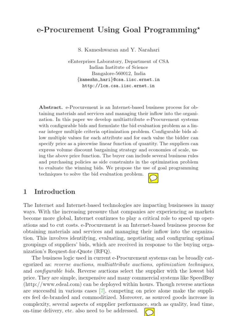 E-Procurement Using Goal Programming | PDF | Mathematical Optimization | Linear Programming