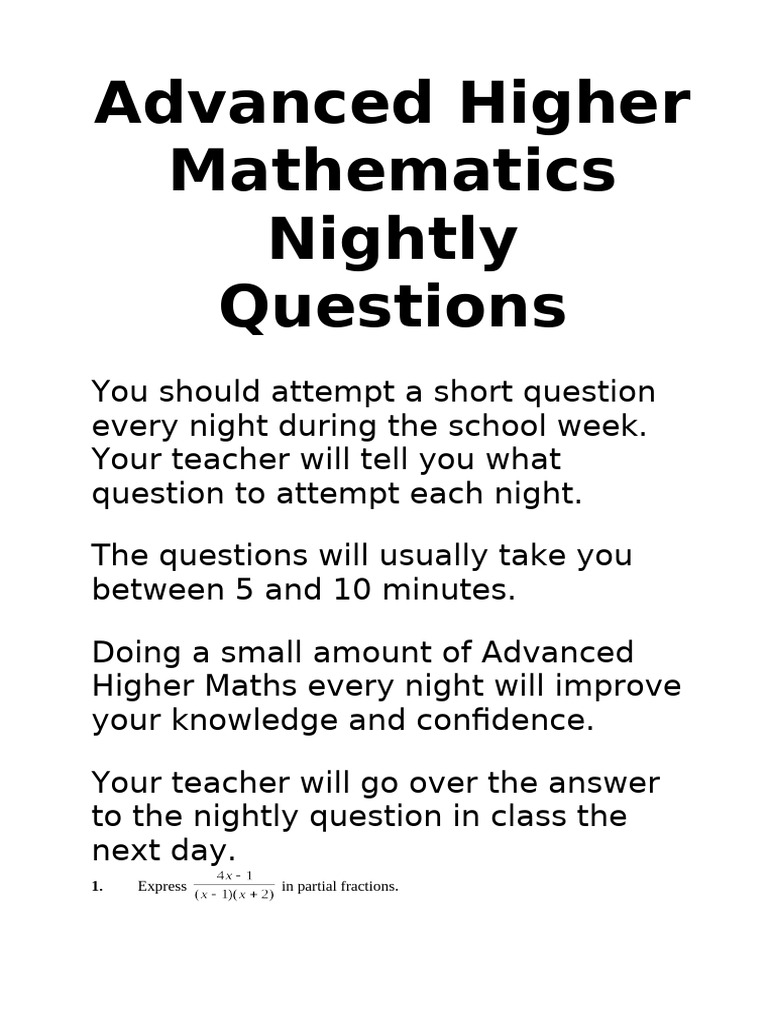 Nightly Advanced Higher Maths Questions | PDF | Equations | Matrix ...