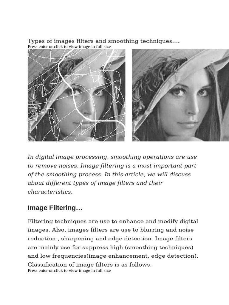Types of Images Filters and Smoothing Techniques | PDF | Computer ...