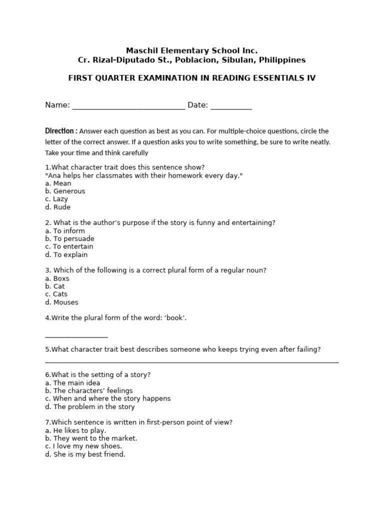 First Quarter - Reading Essential - Gr. 4 | PDF