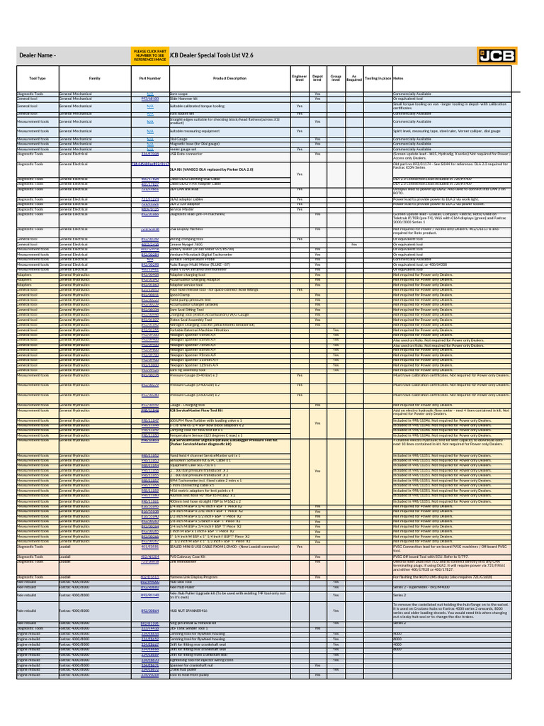 JCB Dealer Special Tools List V2.6 | PDF | Engines | Mechanical Engineering