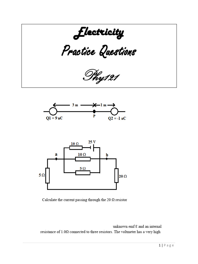 Electricity Practice Questions 2 | PDF | Voltage | Resistor