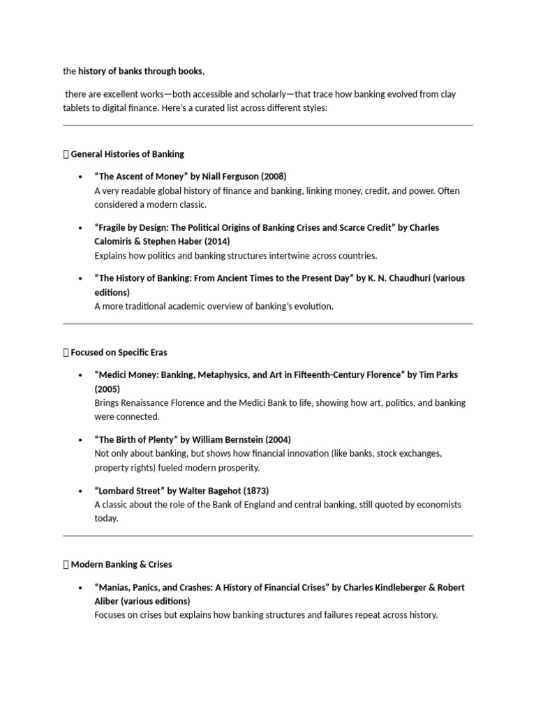 Curated History of Banking Books | PDF