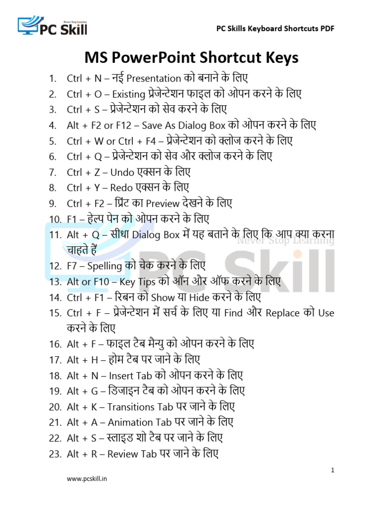 MS Power Point Shortcut | PDF