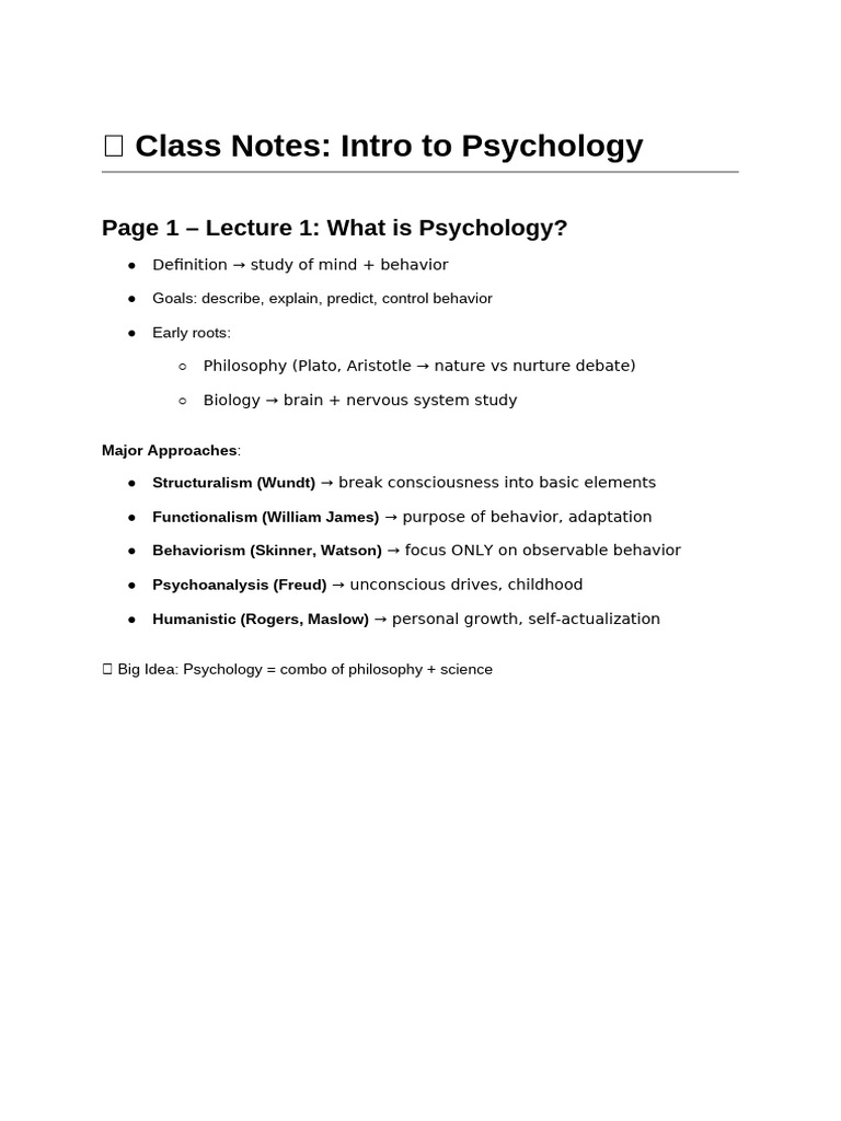 ? Class Notes - Intro To Psychology | PDF