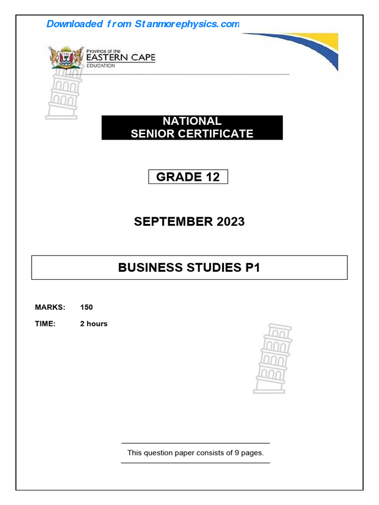 EC Business Studies Grade 12 September 2023 P1 and Memo | PDF ...