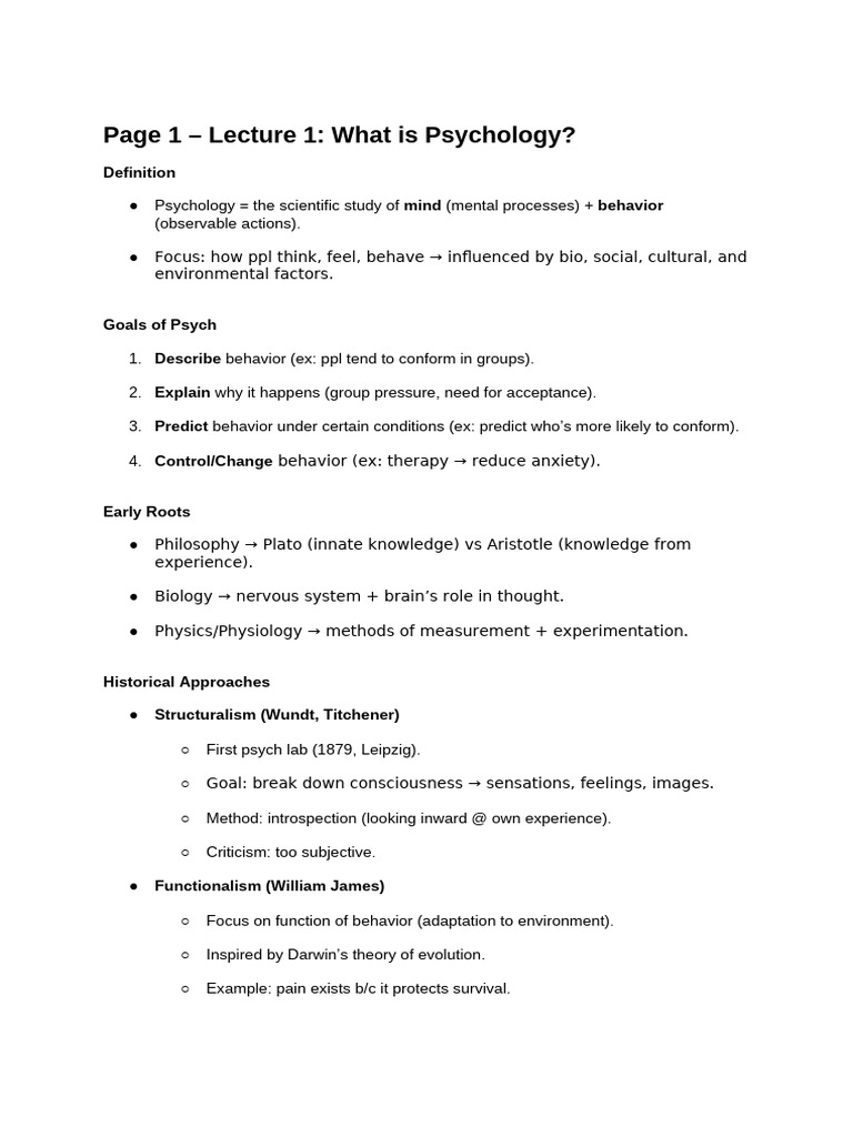 ? Class Notes - Intro To Psychology | PDF