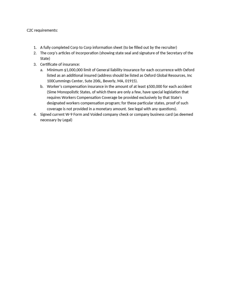 C2C Requirements | PDF