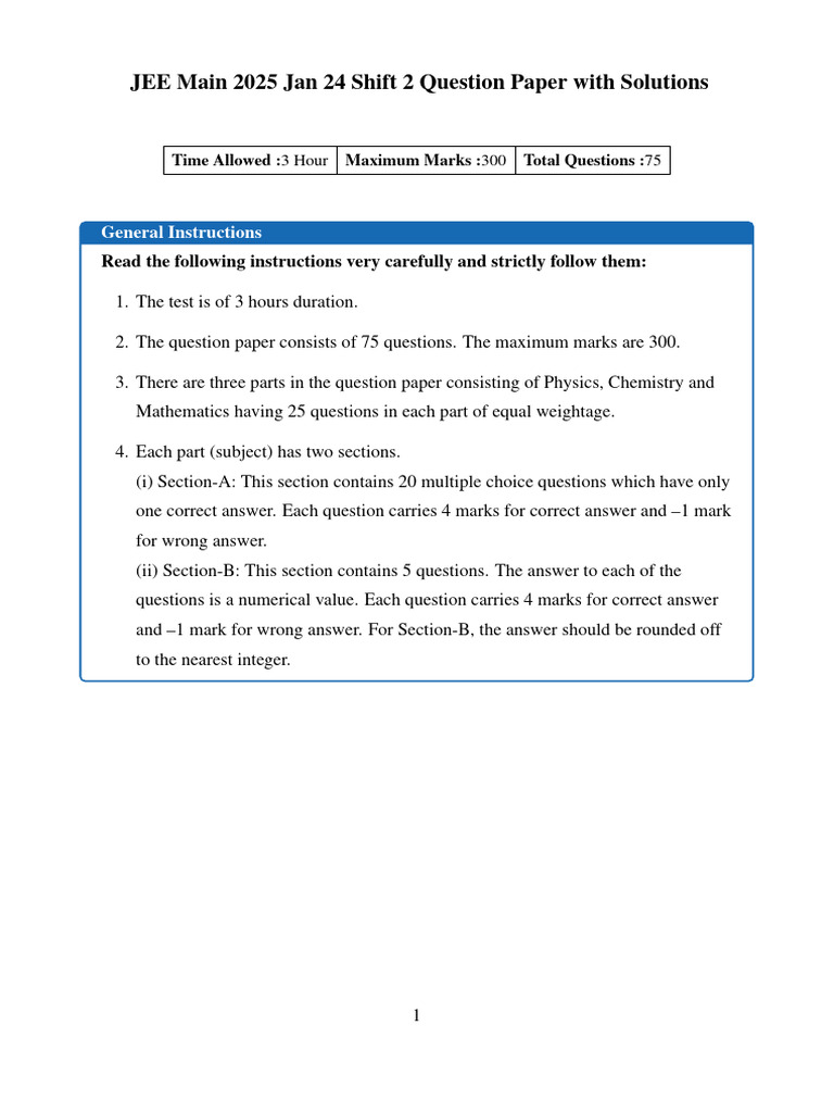 Jee Main 2025 Jan 24 Shift 2 Paper Solutions Pdf Velocity