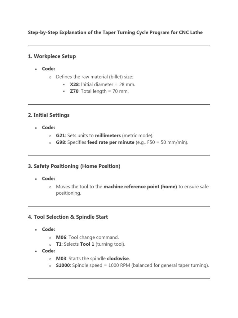 Step-By-Step Explanation of The Taper Turning Cycle Program For CNC ...