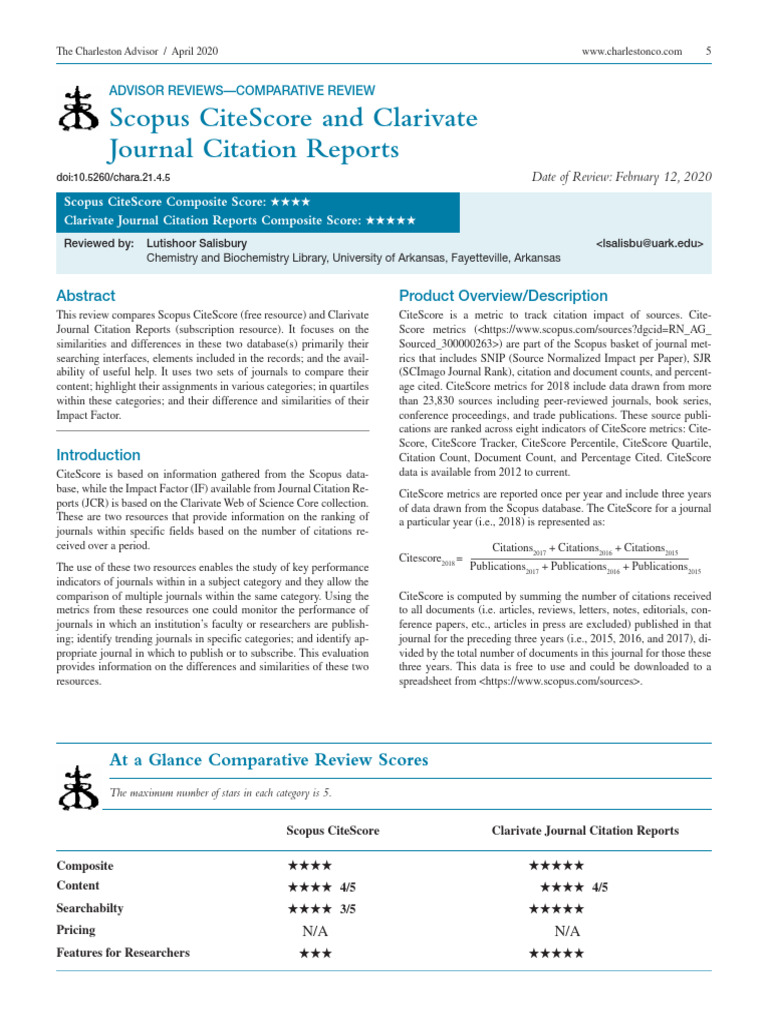 Salisbury, Scopus CiteScore and Clarivate Journal Citation Reports | PDF