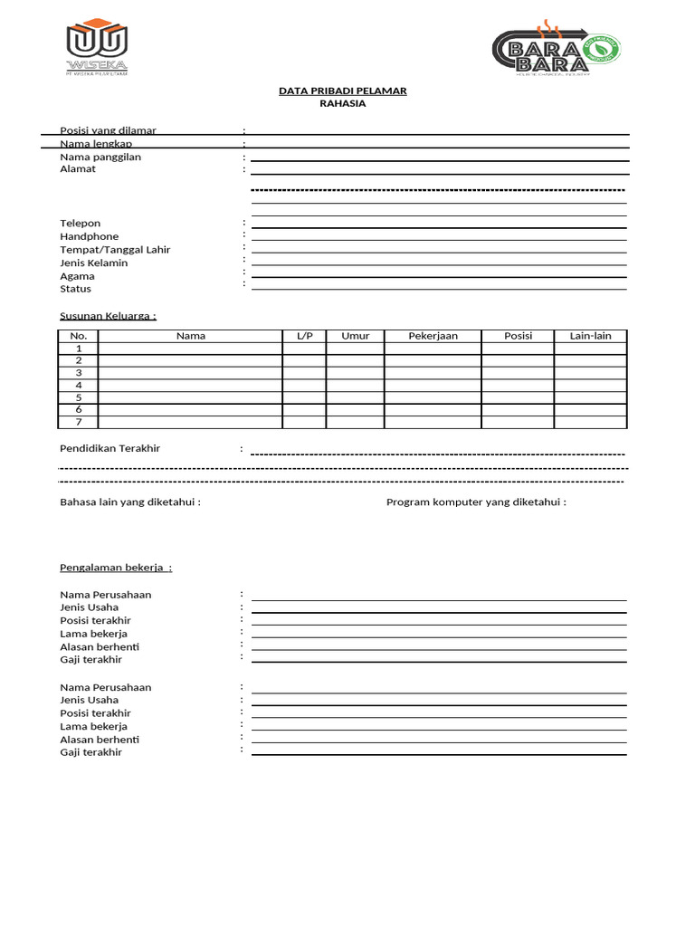 Form Aplikasi Pelamar | PDF