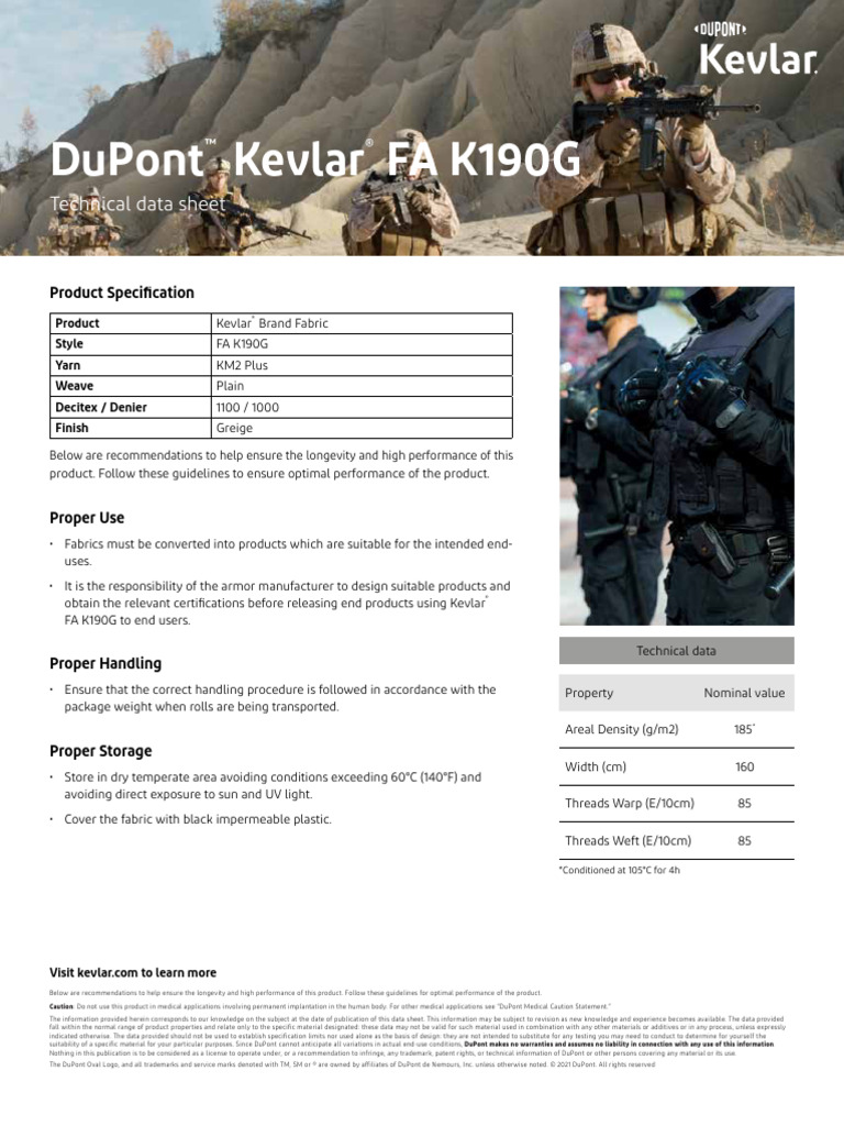 Kevlar FA K190G Technical Data Sheet | PDF